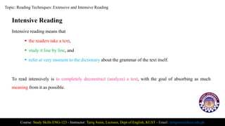 Reading Techniques, Extensive and Intensive Reading | PPTX