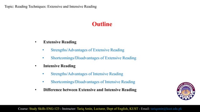 Reading Techniques, Extensive and Intensive Reading | PPTX | Homework ...