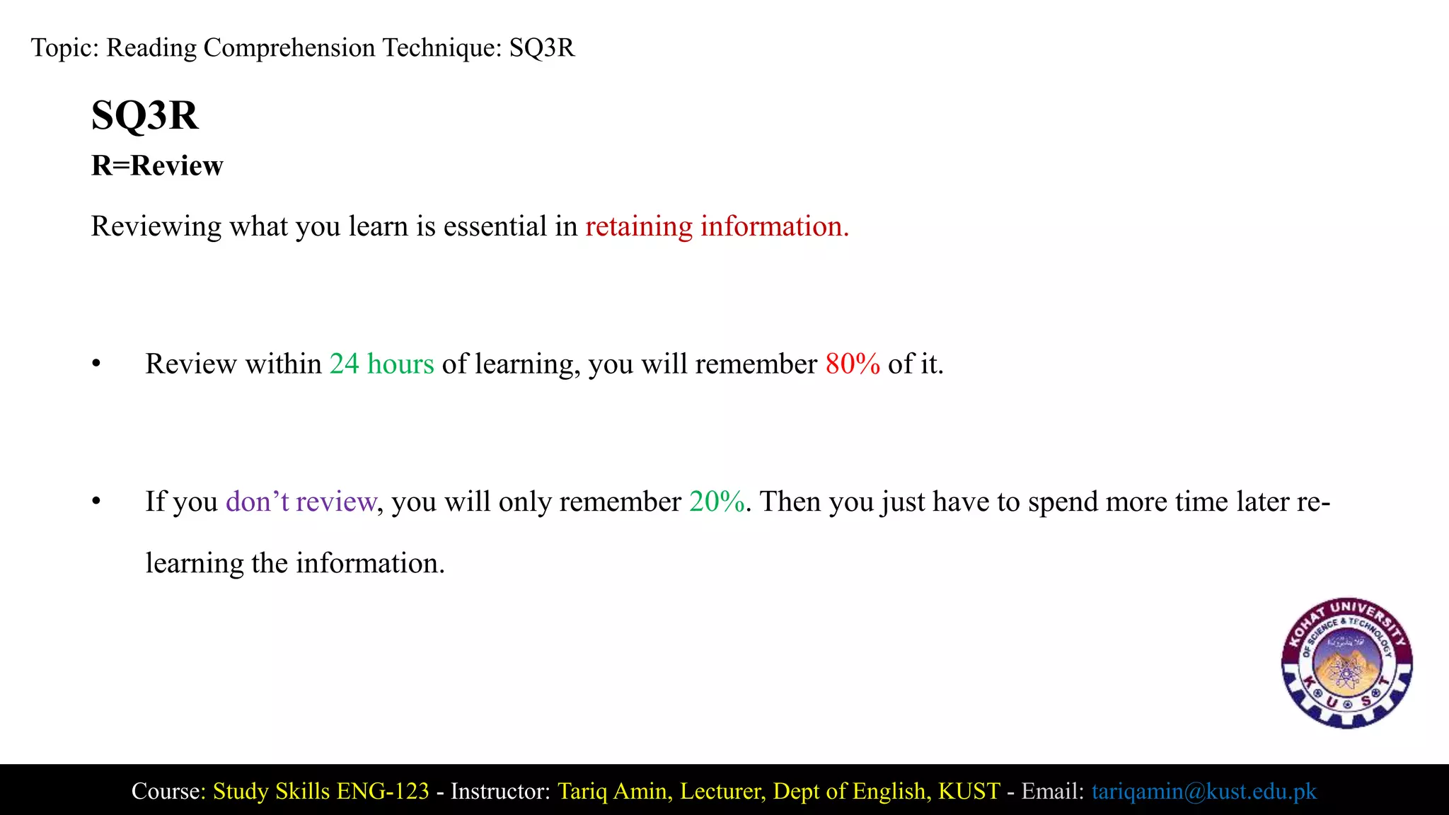 Reading Comprehension Technique: SQ3R | PPTX