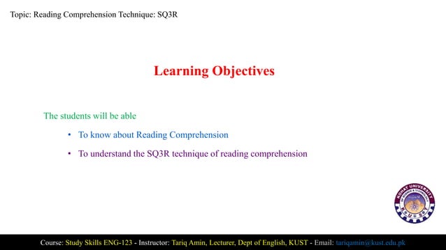 Reading Comprehension Technique: SQ3R | PPTX
