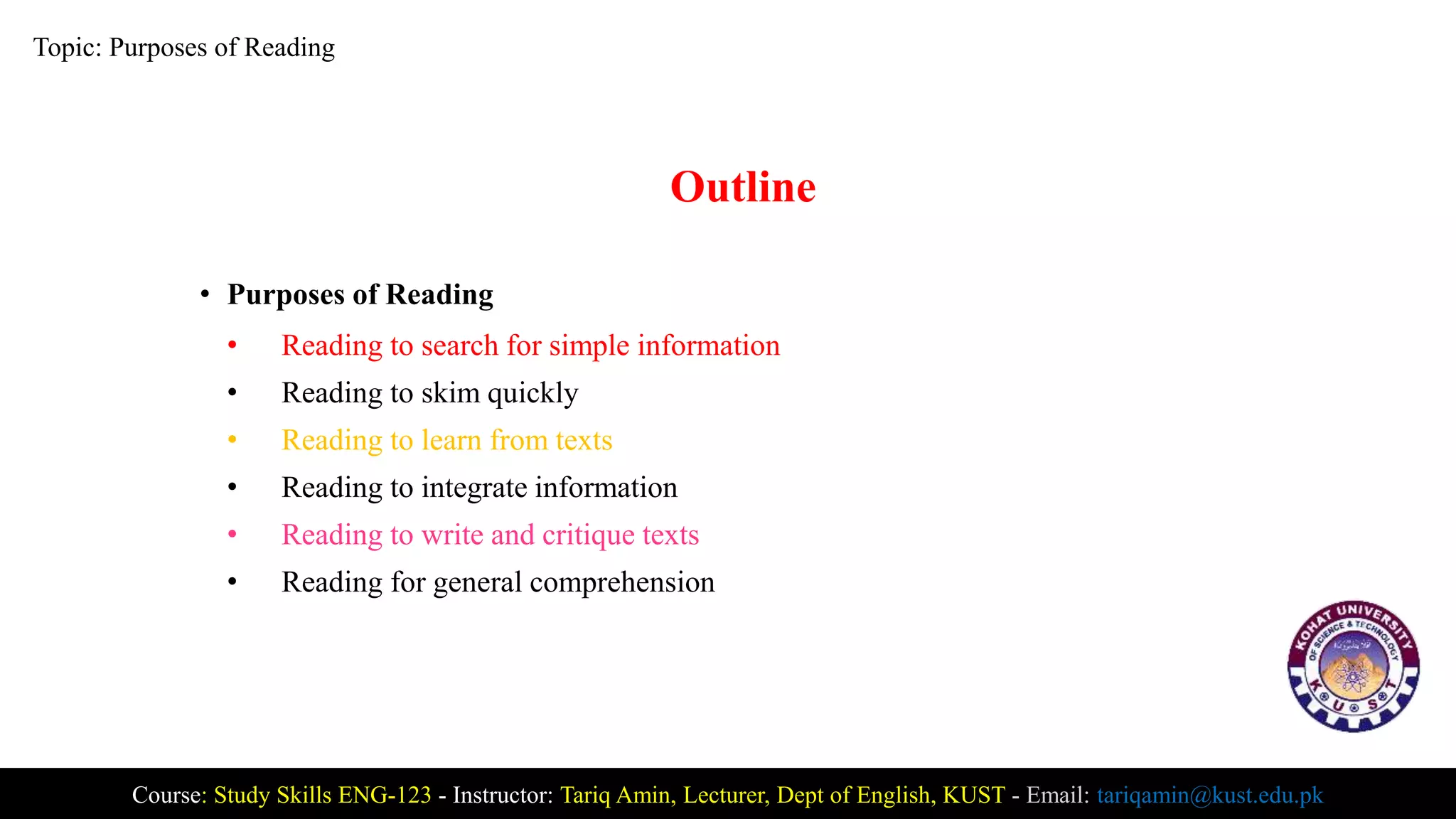 Purposes of Reading | PPTX