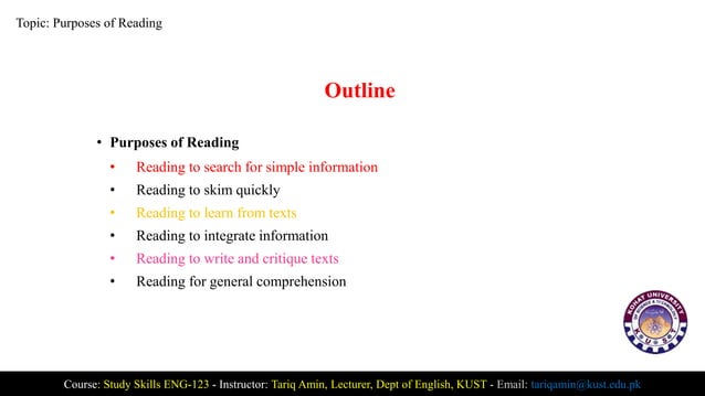 Purposes of Reading | PPTX