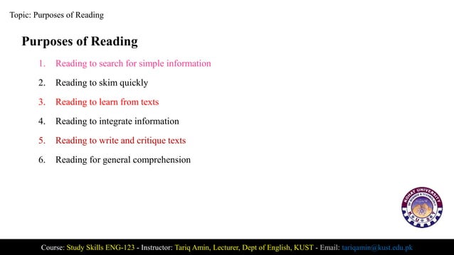 Purposes of Reading | PPTX