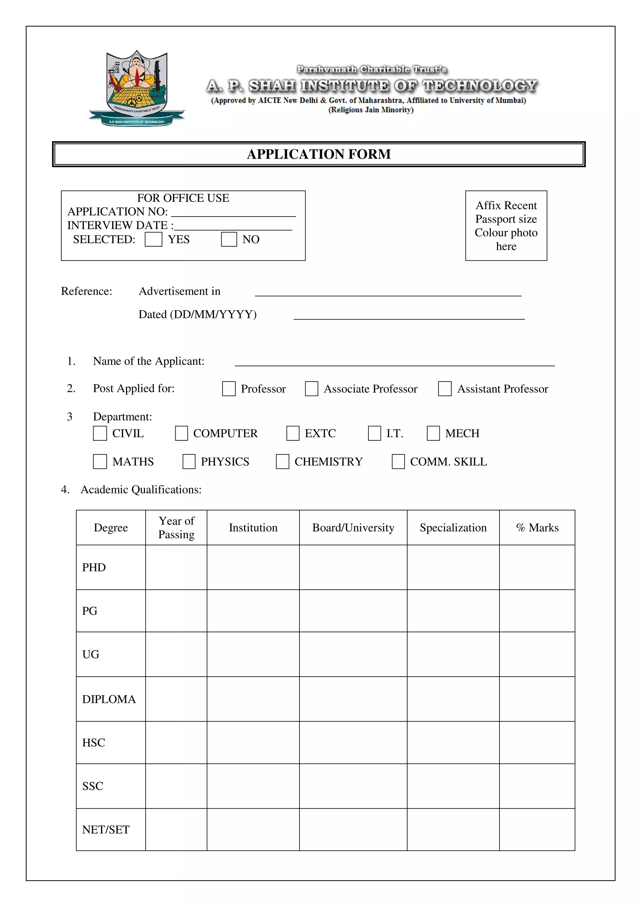 Faculty application form | PDF | Education