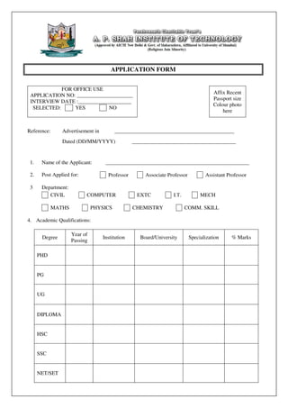 Faculty application form | PDF | Education