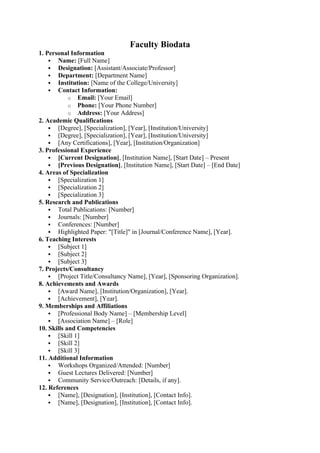 Faculty one page Biodata format for engineering faculties | DOCX