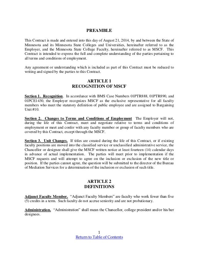 Minnesota Faculty Teaching Contract mscf final 2013_2015