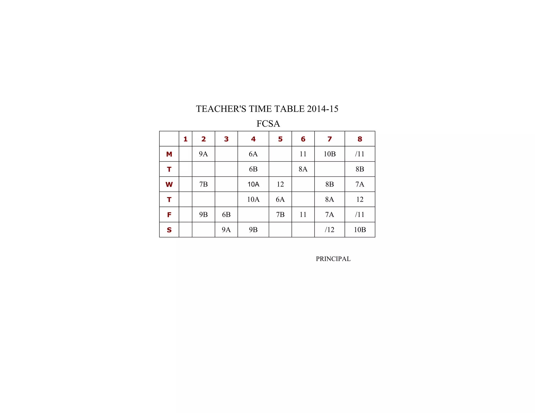 Faculty cum system administrator time table | DOCX
