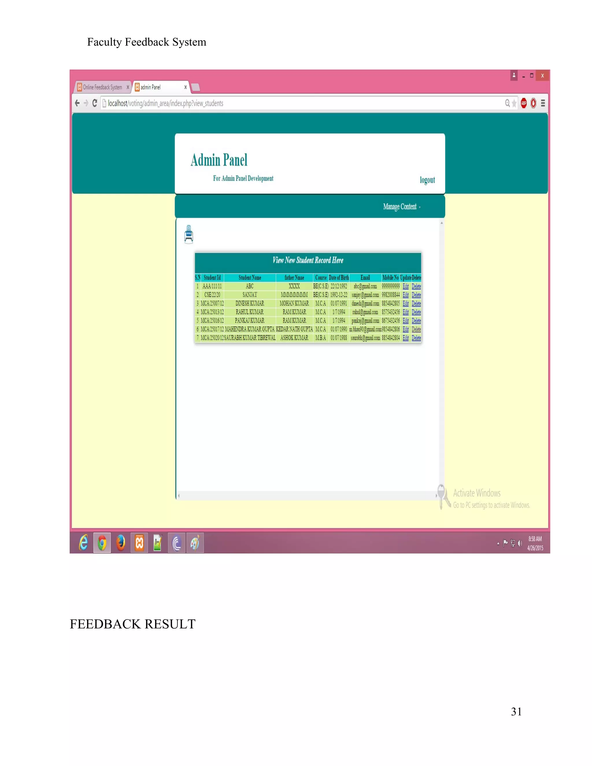 Project Report of Faculty feedback system | DOC