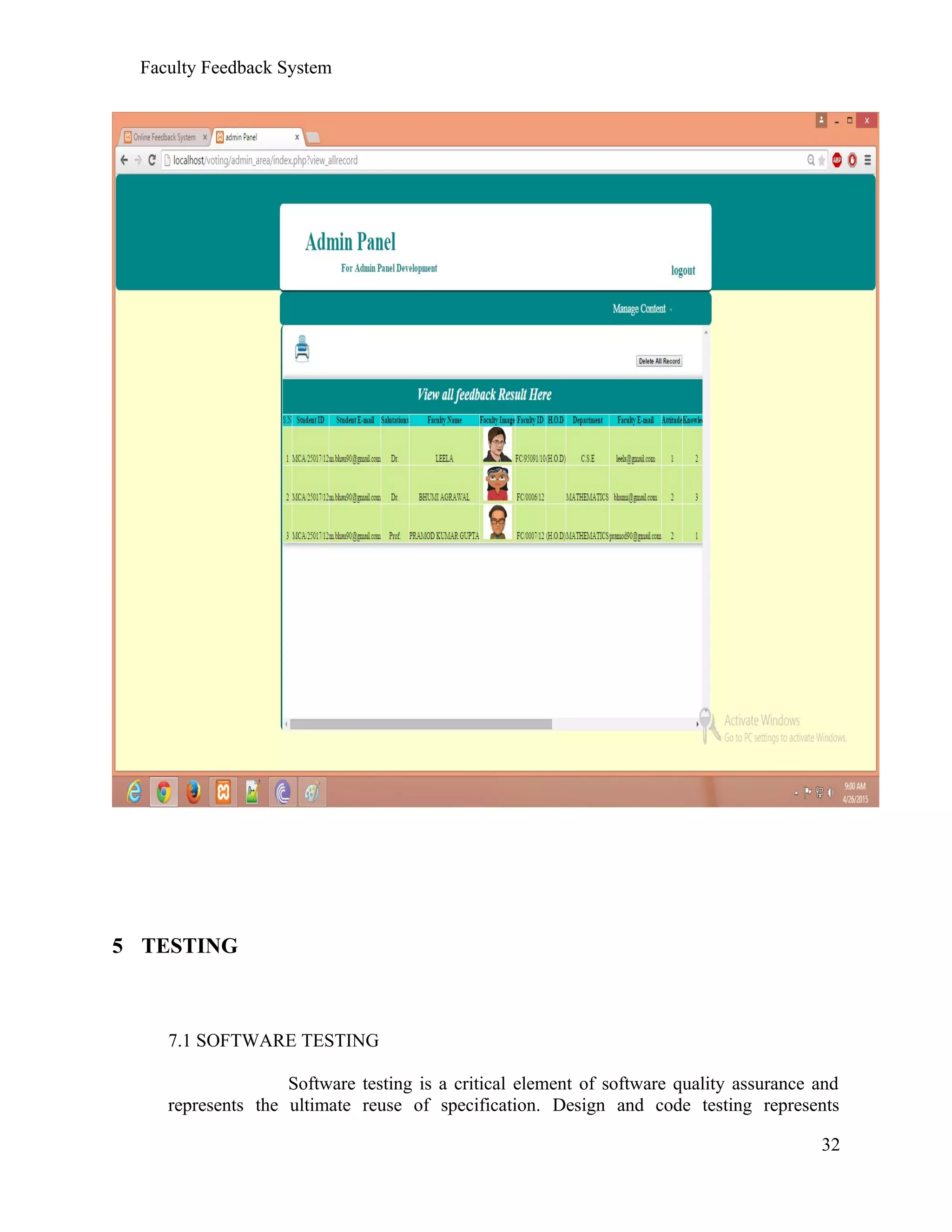 Project Report of Faculty feedback system | DOC