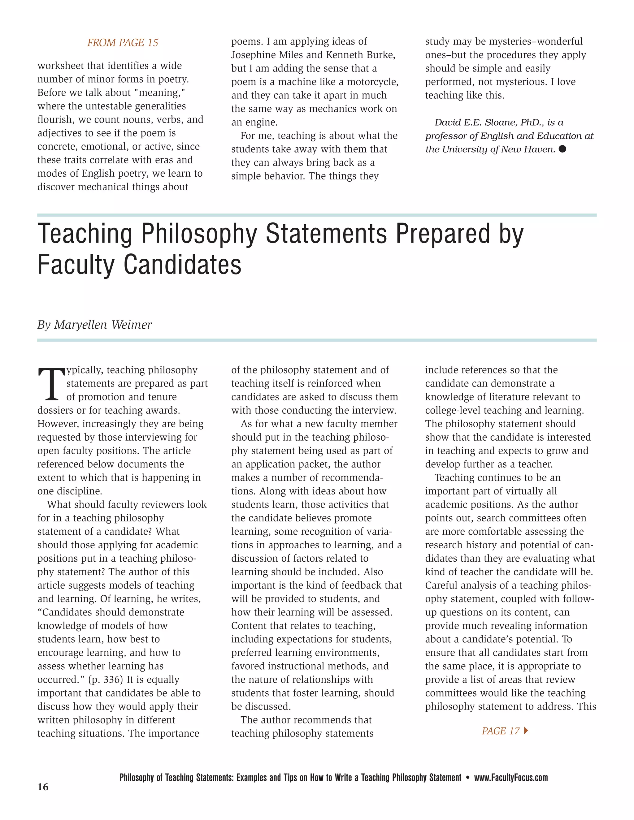 Faculty Focus Special Report Philosophy of Teaching Statements | PDF