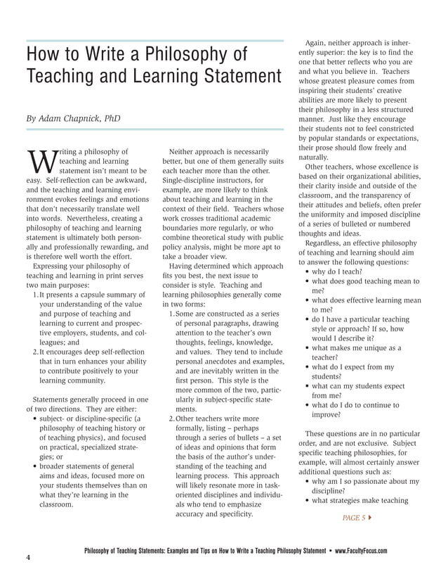 Faculty Focus Special Report Philosophy of Teaching Statements | PDF