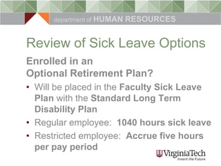Virginia Tech - New Employee Orientation - Faculty Leave | PPTX | Government Support and Welfare ...