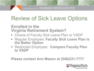 Virginia Tech - New Employee Orientation - Faculty Leave | PPTX | Government Support and Welfare ...