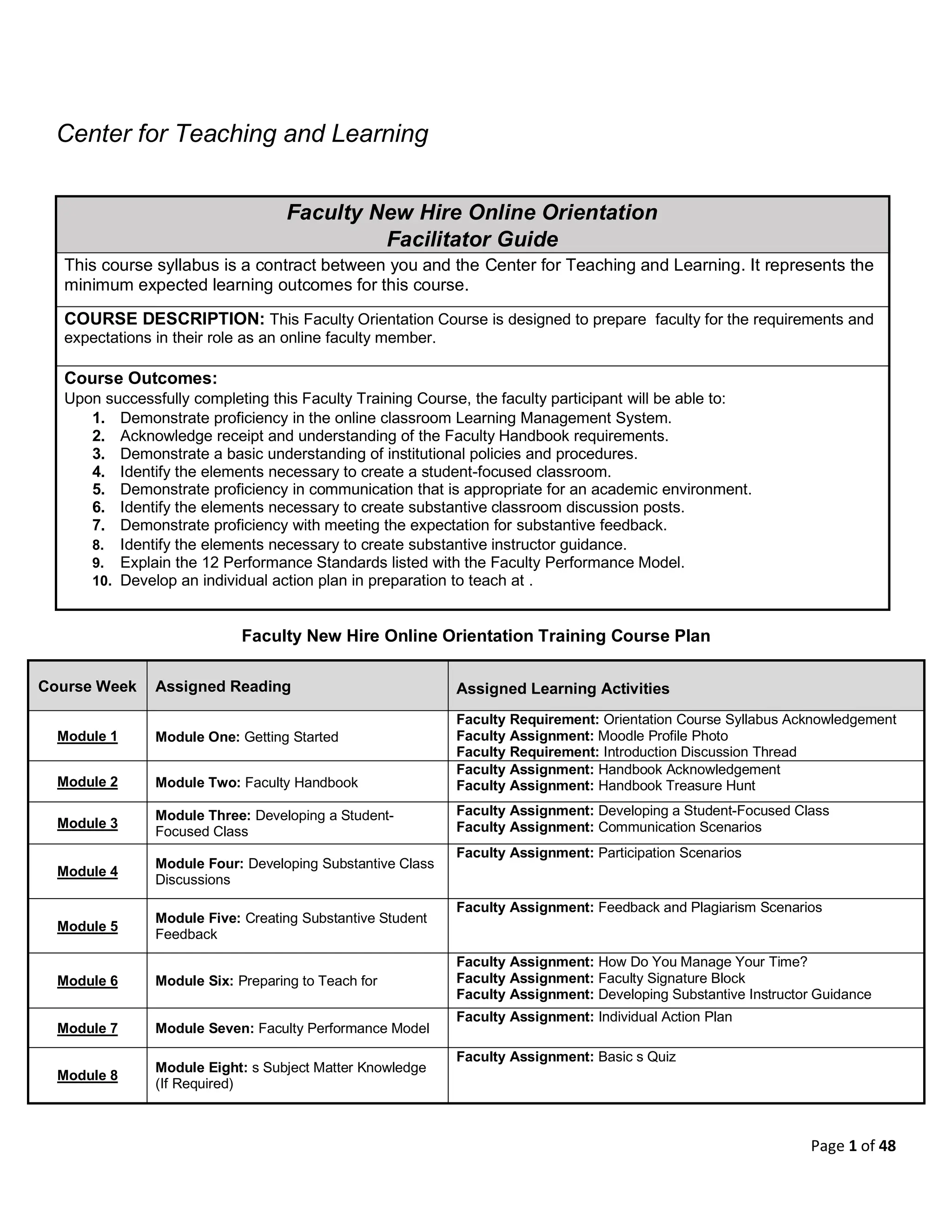 Faculty New Hire Online Orientation Faci | PDF