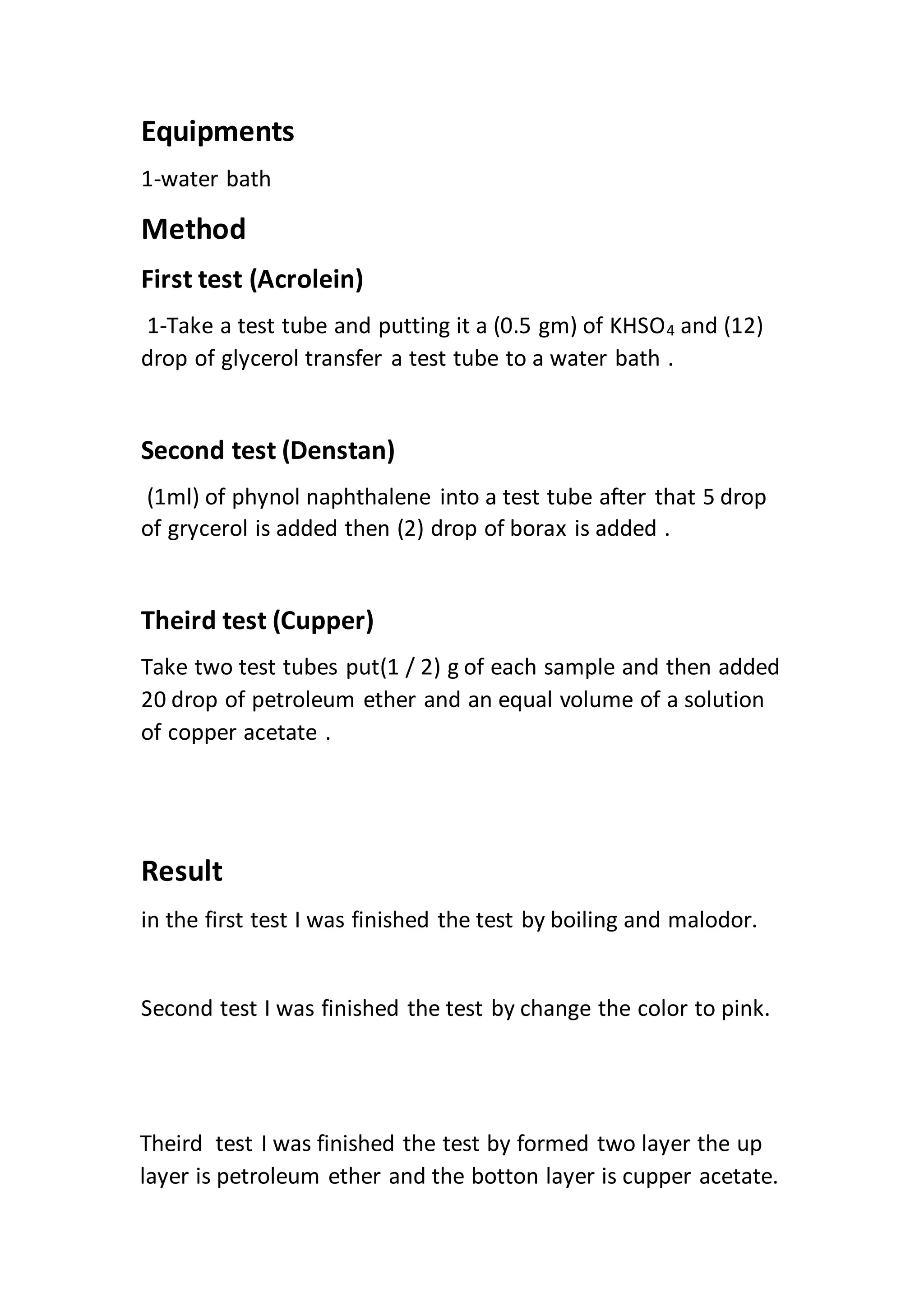 Biochemistry Acrolin Test Soran University | DOCX