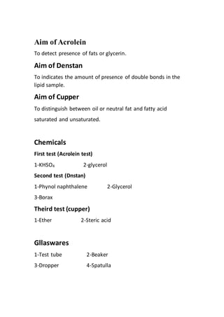 Biochemistry Acrolin Test Soran University | DOCX