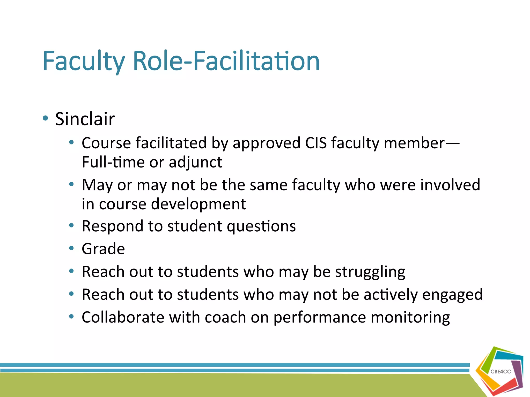 Faculty Roles, Responsibilities, and LoadFaculty Development Model - Competency-Based Education ...