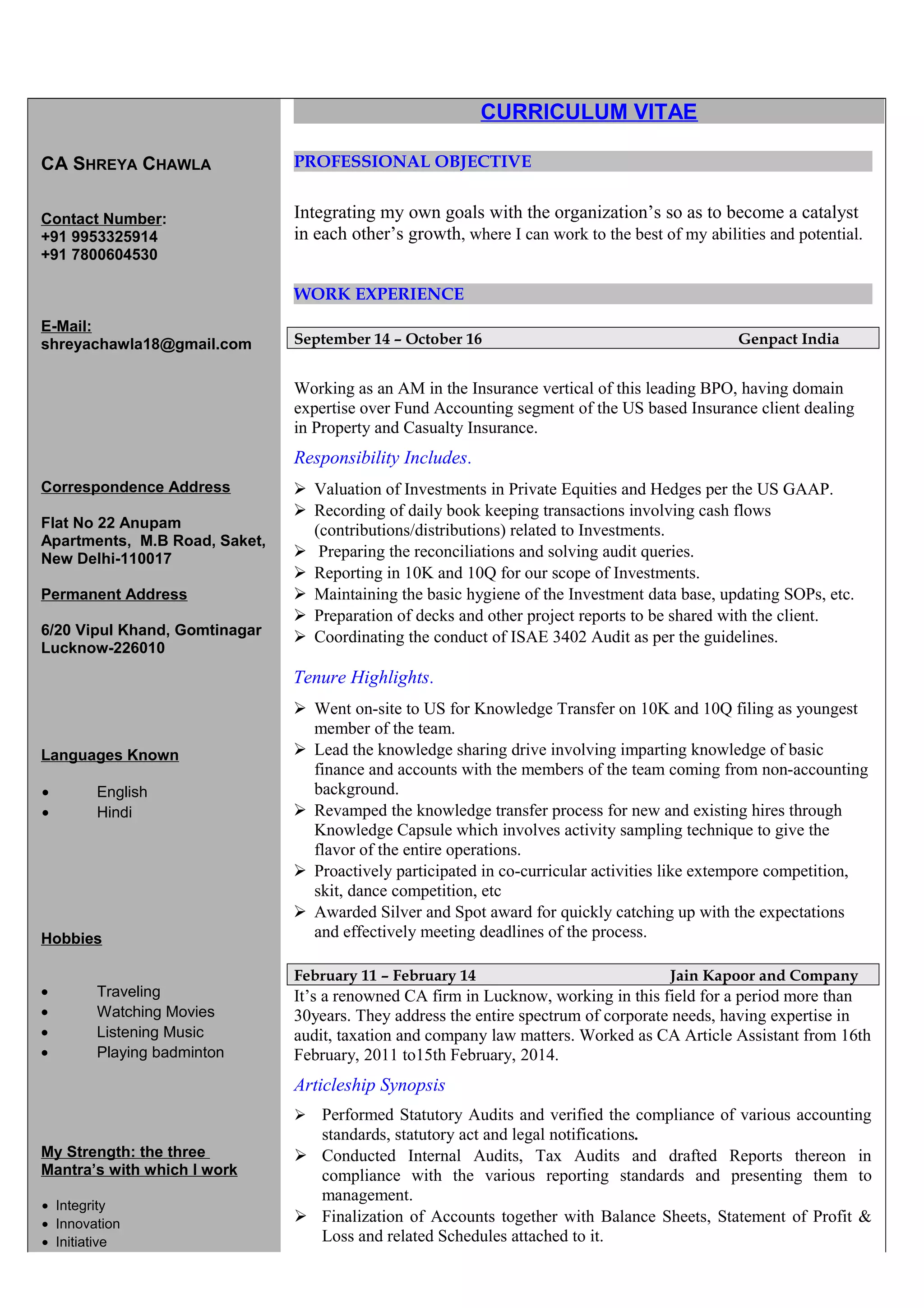 Shreya Chawla CV | DOC