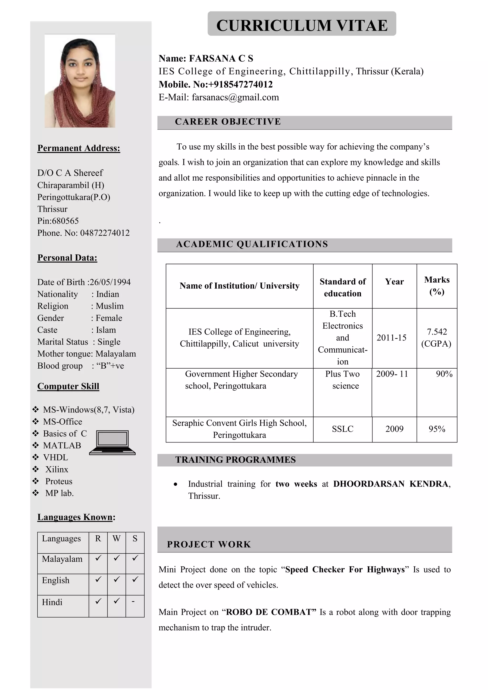 Curriculum_Vitea_FARSANA new | PDF