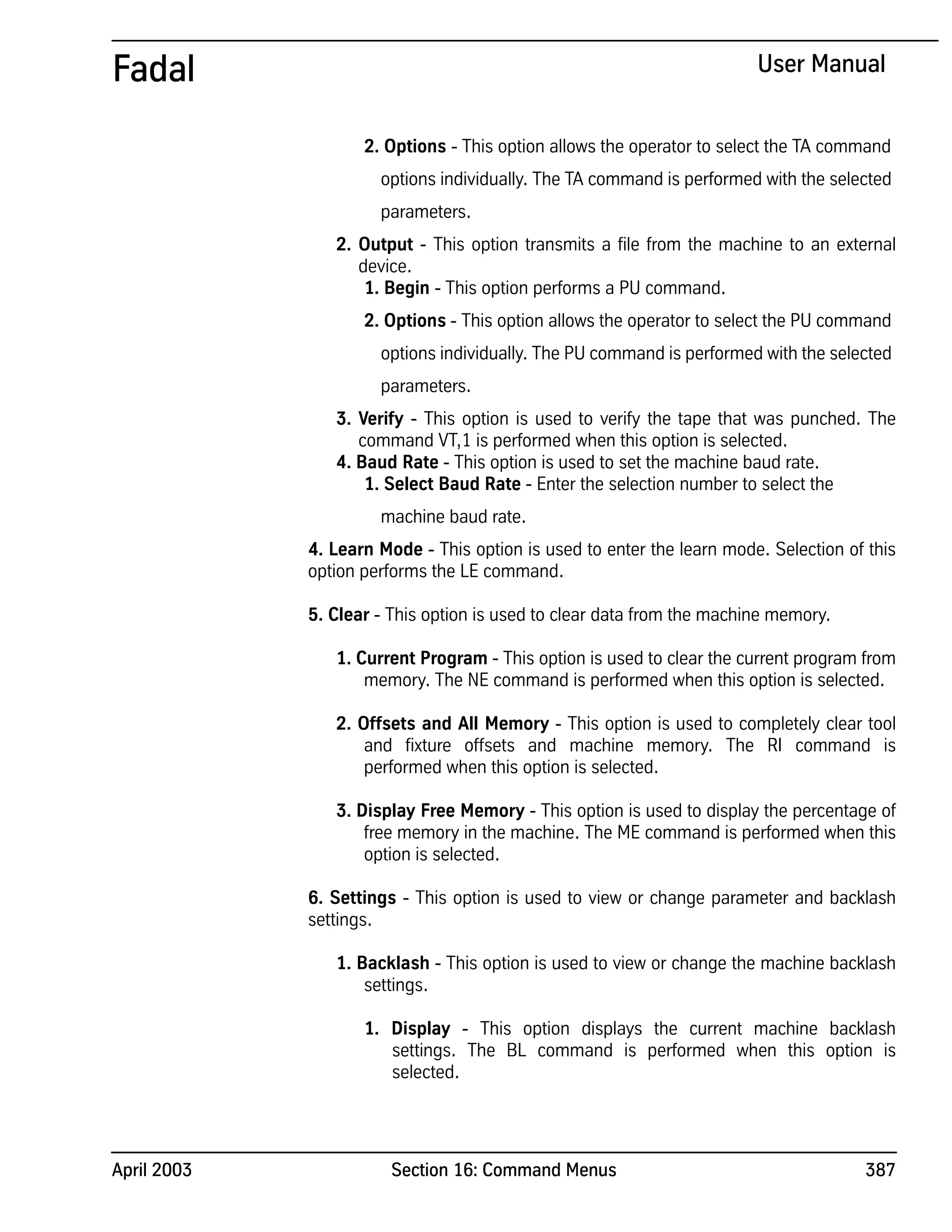 Fadal Command Menus: User Manual | PDF