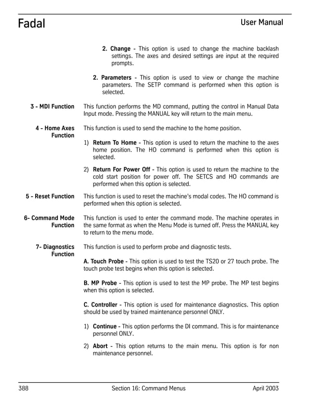 Fadal Command Menus: User Manual | PDF