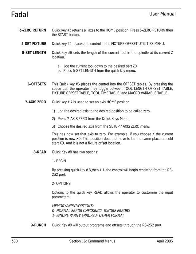 Fadal Command Menus: User Manual | PDF