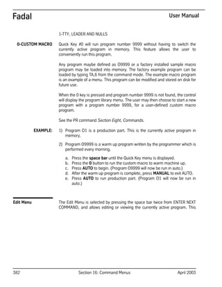 Fadal Command Menus: User Manual | PDF