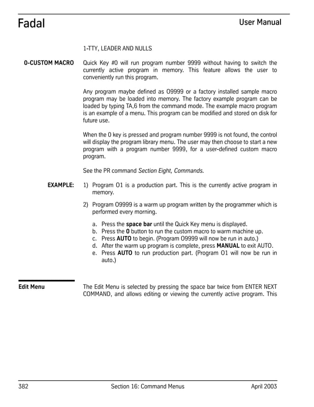 Fadal Command Menus: User Manual | PDF