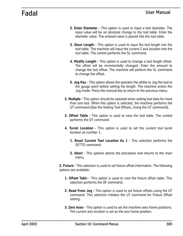 Fadal Command Menus: User Manual | PDF