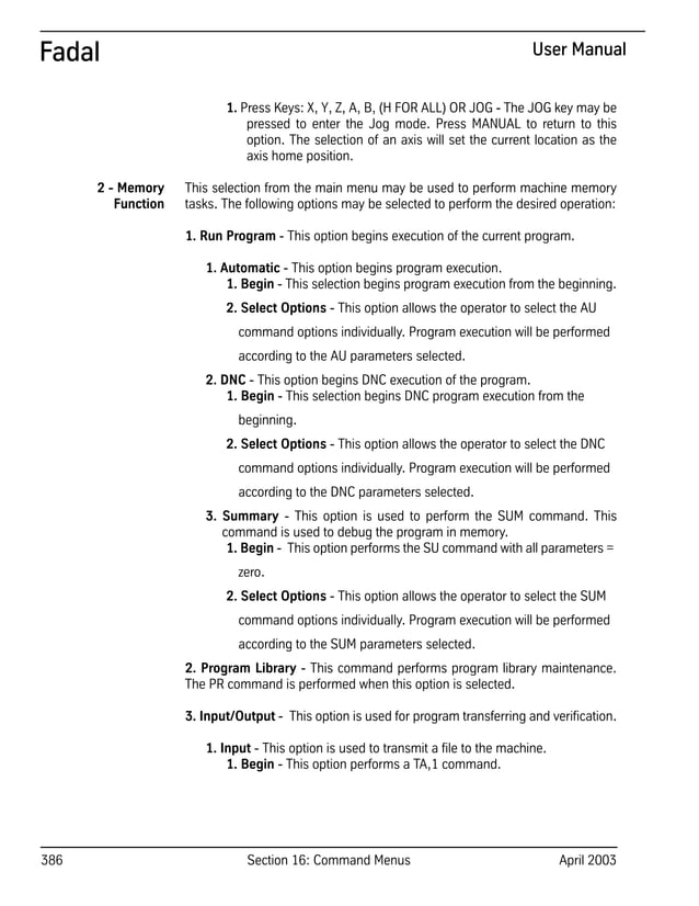 Fadal Command Menus: User Manual | PDF