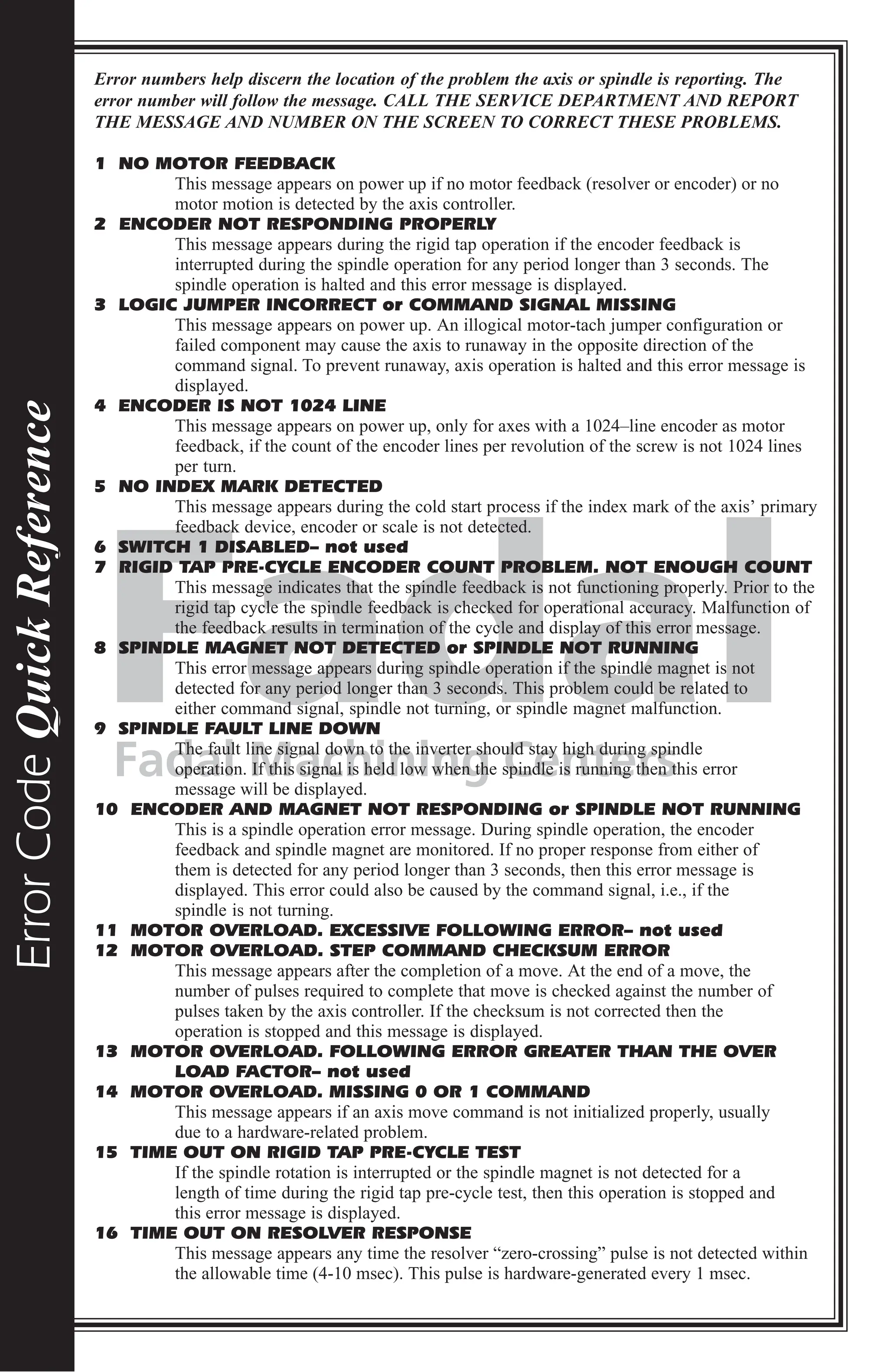 Fadal Error Messages Quick Reference - ITSCNC | PDF
