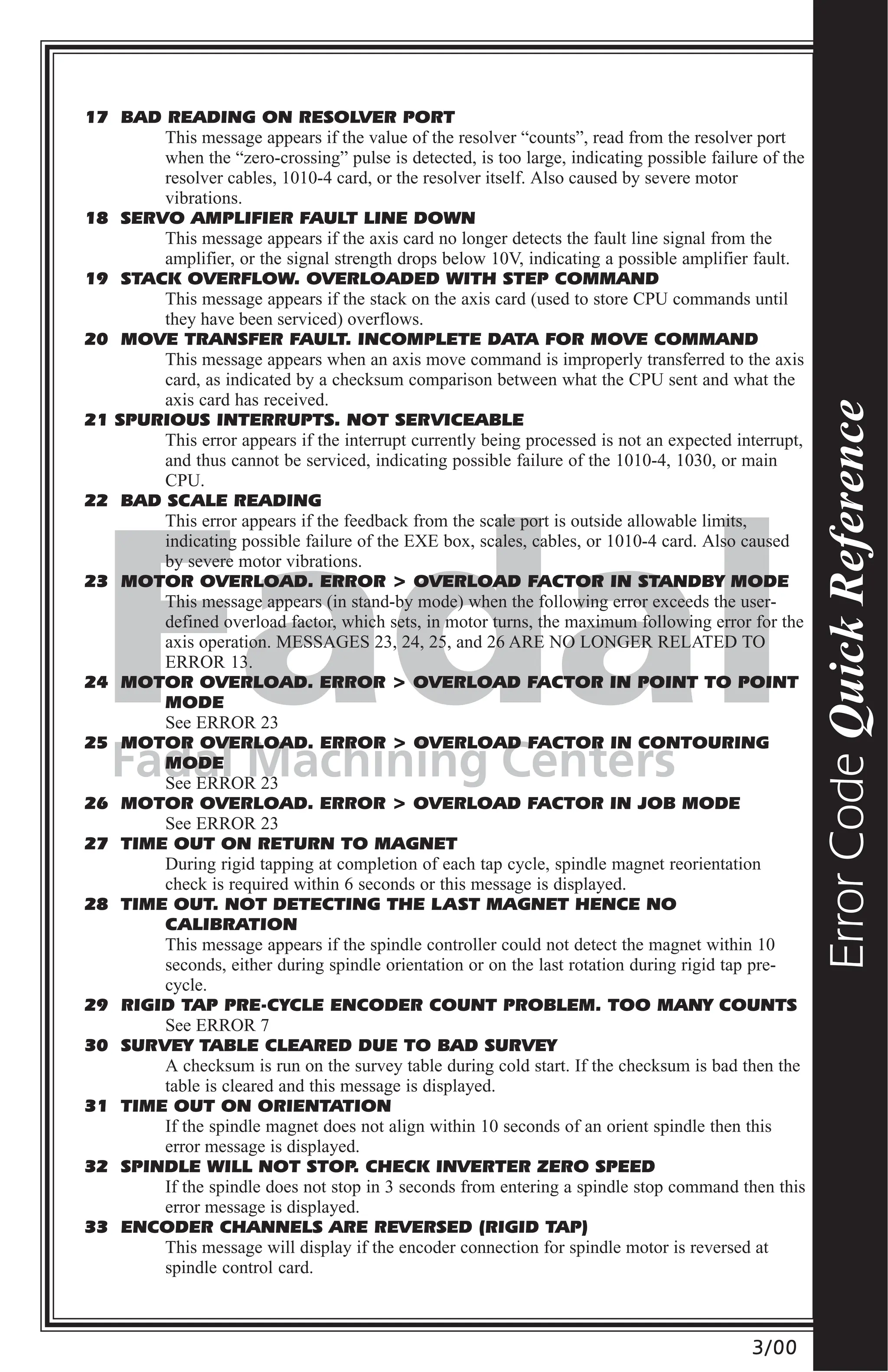 Fadal Error Messages Quick Reference - ITSCNC | PDF