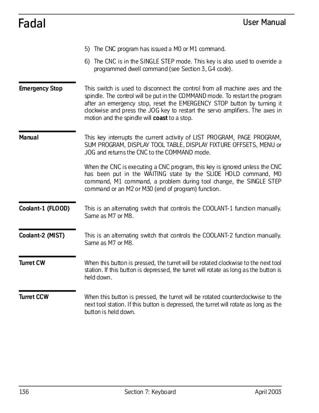 Fadal keyboard user manual | PDF