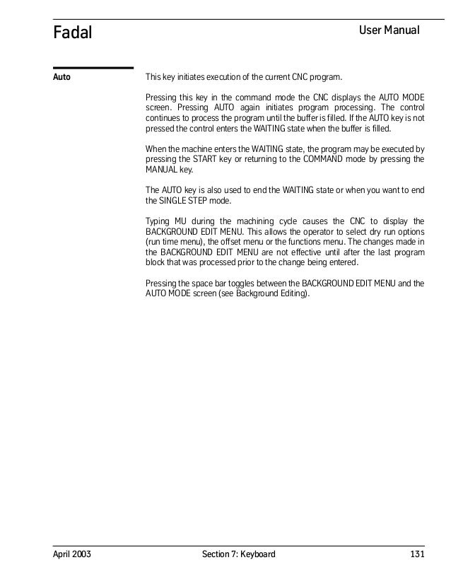 Fadal keyboard user manual | PDF