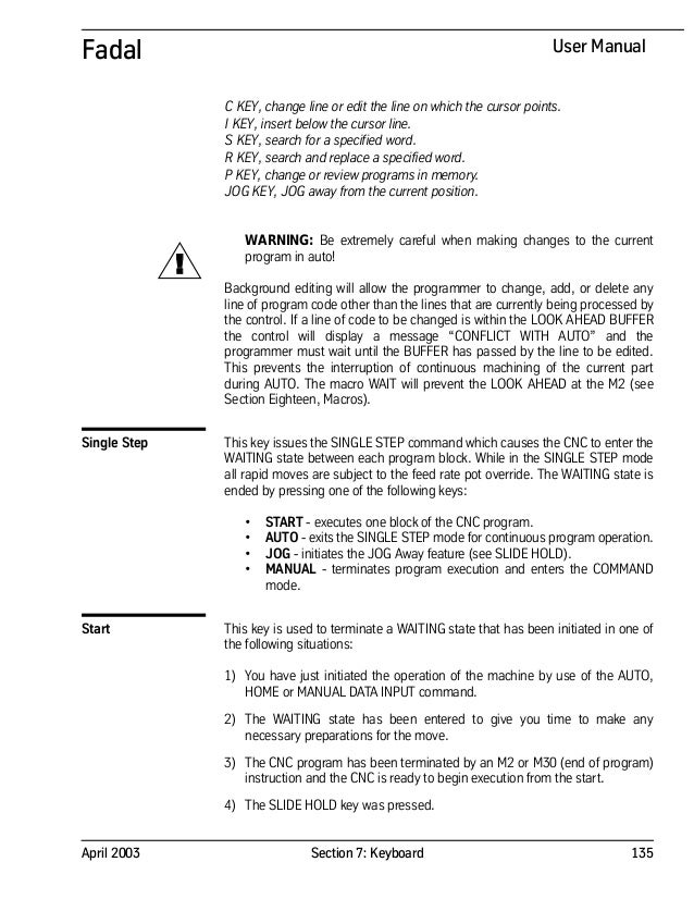 Fadal keyboard user manual | PDF