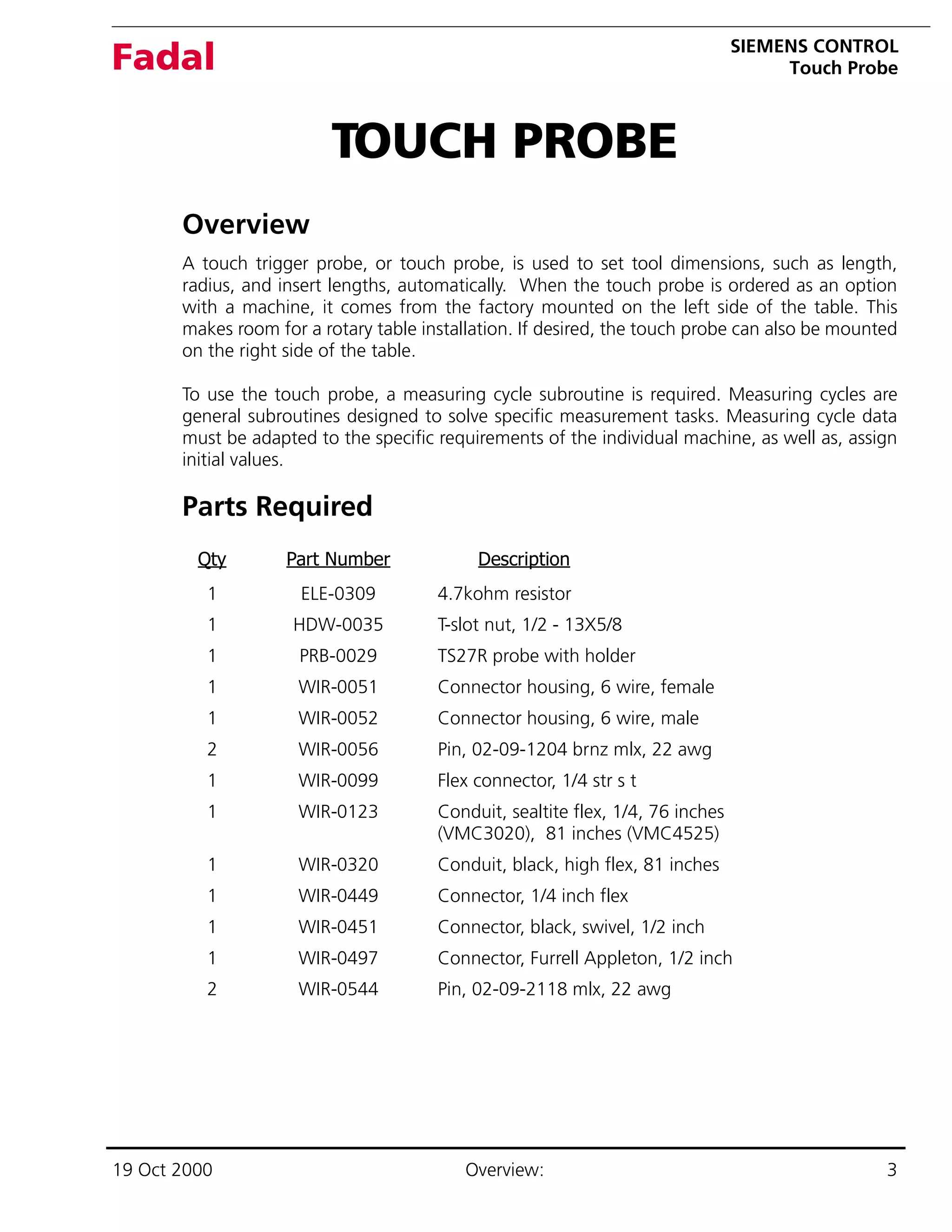 Fadal Siemens Control Touch Probe Manual | PDF