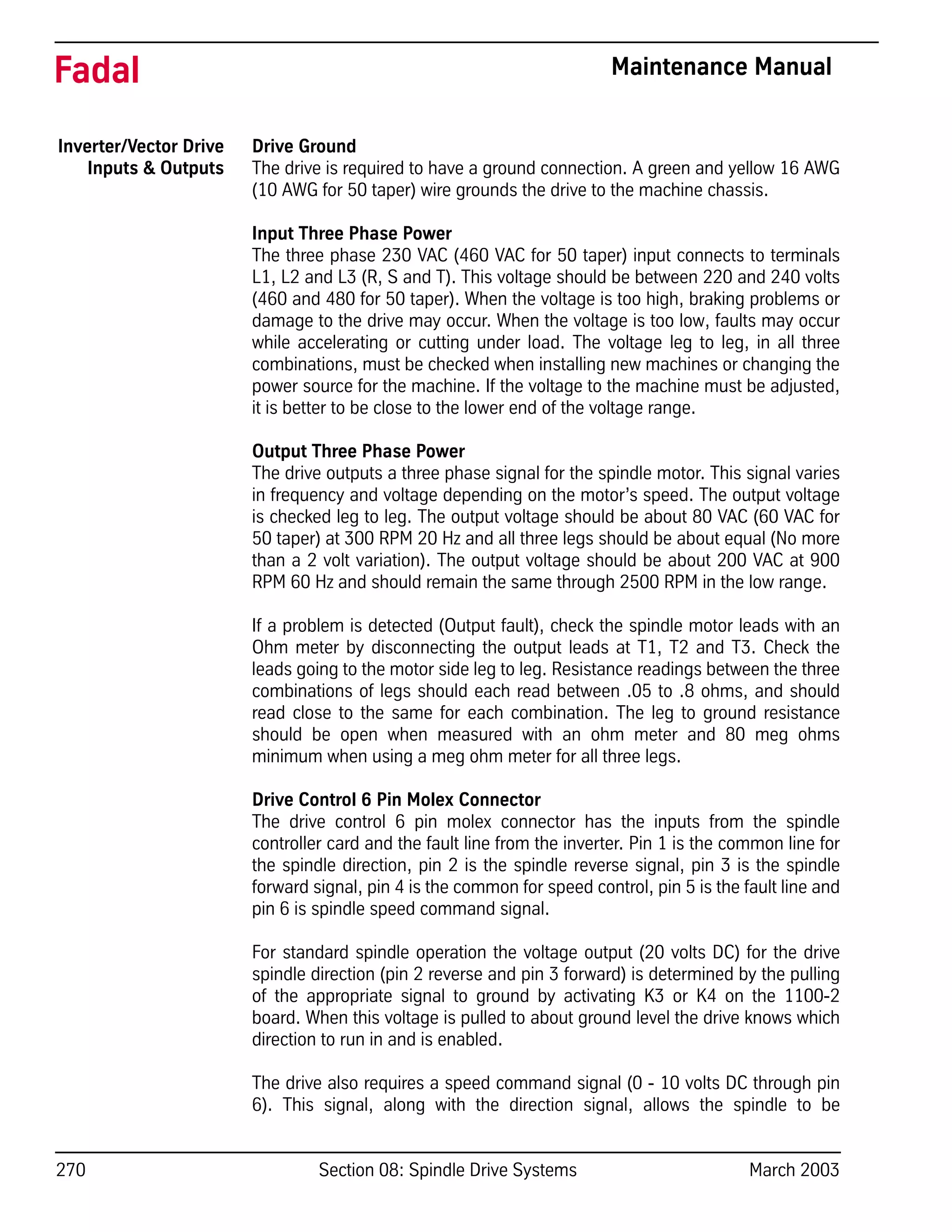 Fadal Spindle Drive and Motor Manual | PDF