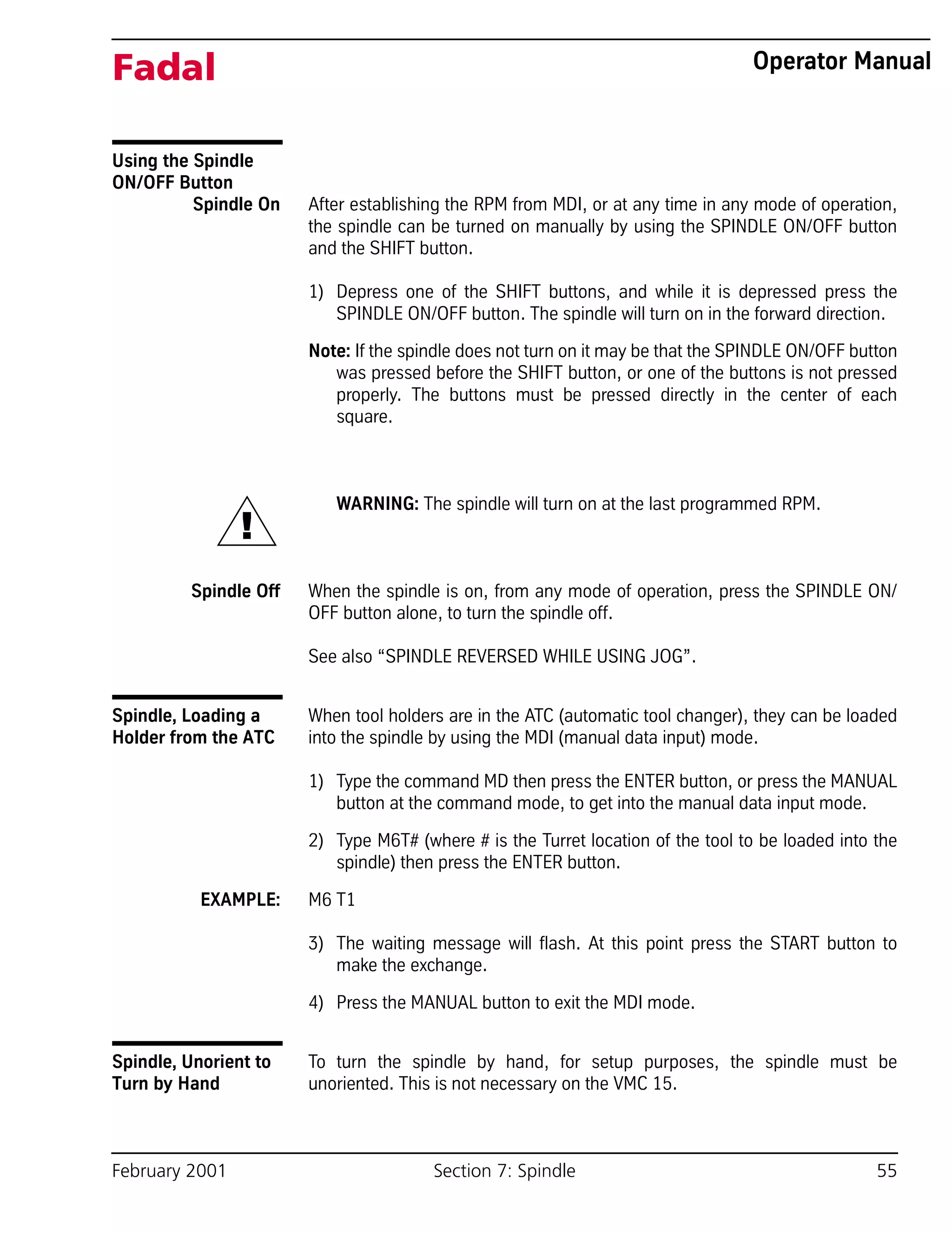 Fadal Spindle Operator Manual | PDF