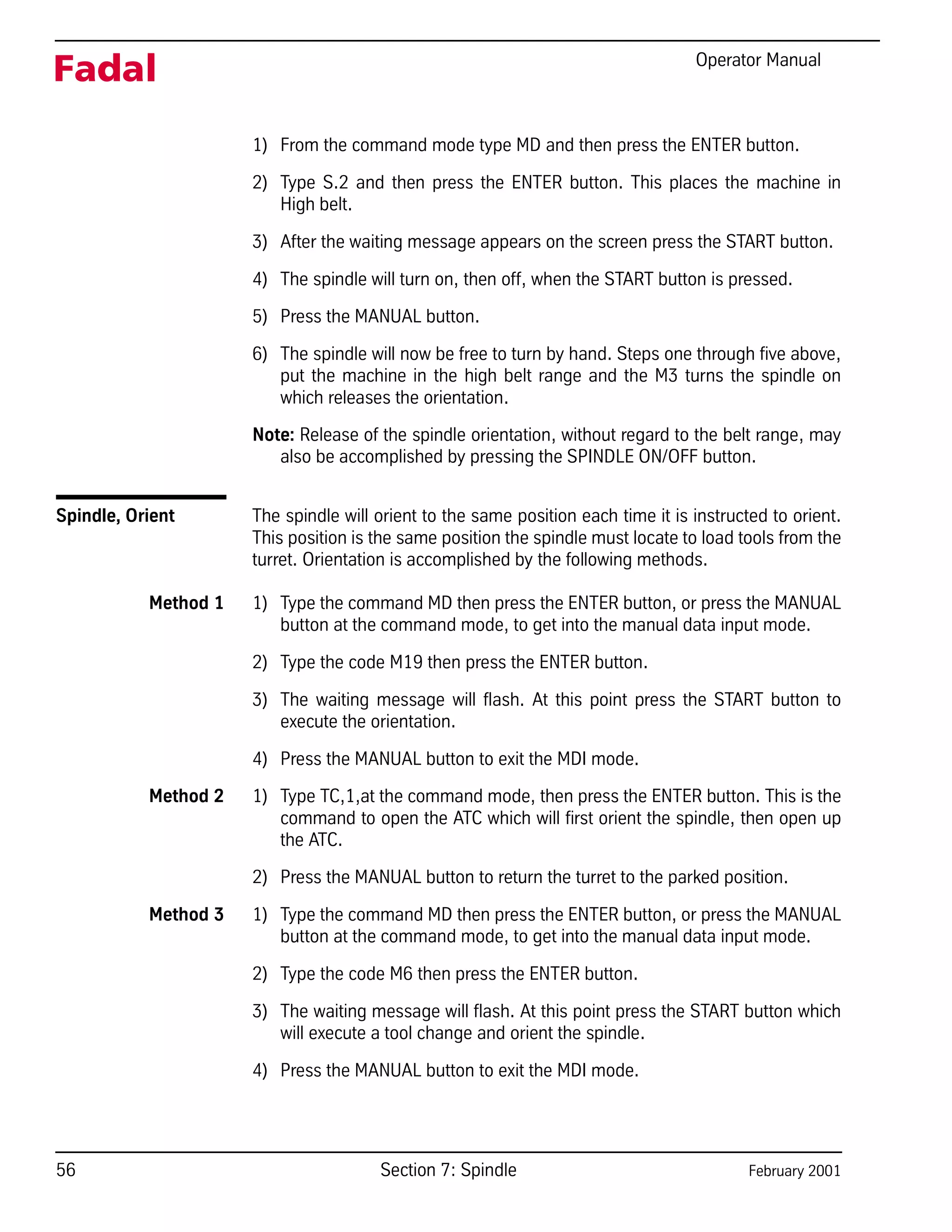 Fadal Spindle Operator Manual | PDF