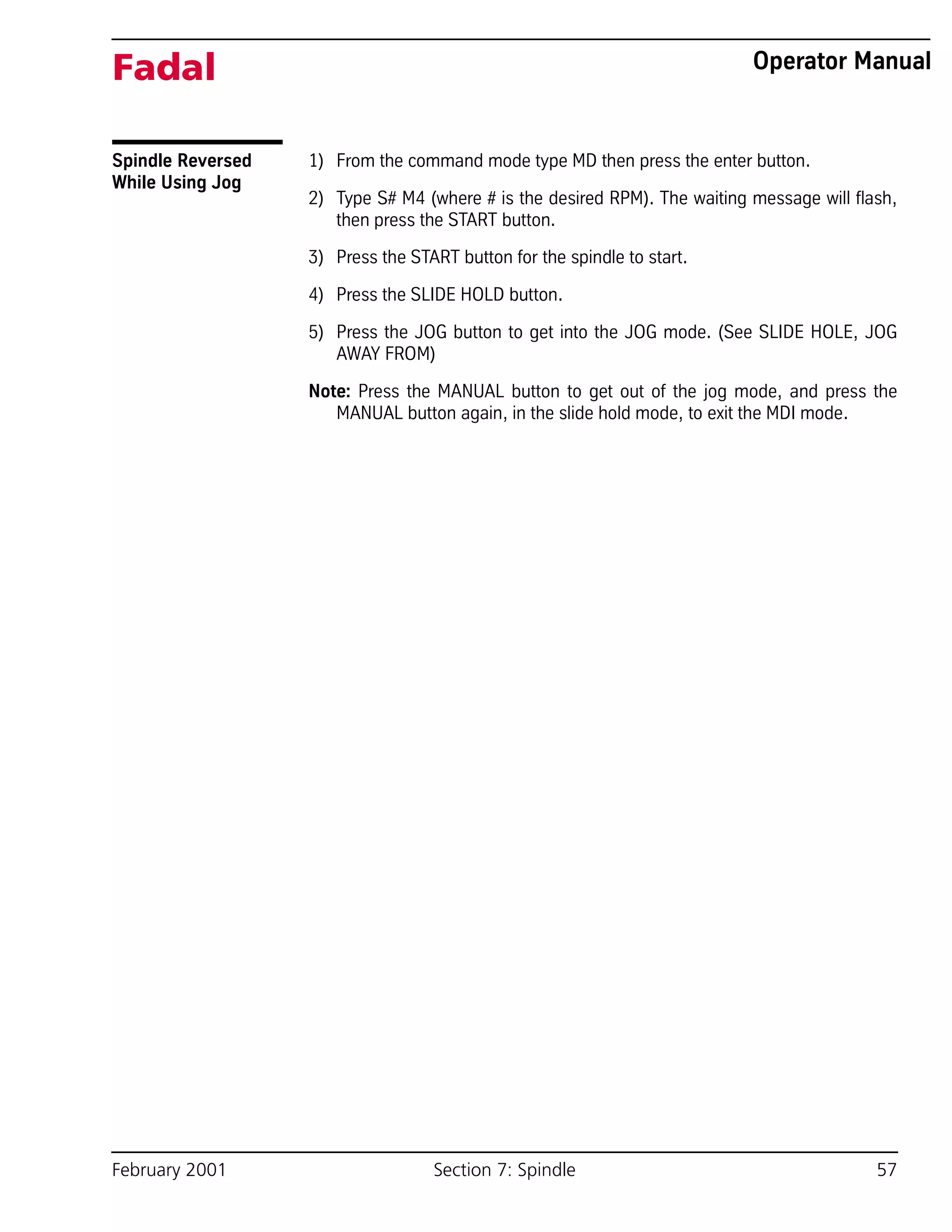 Fadal Spindle Operator Manual | PDF