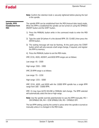 Fadal Spindle Operator Manual | PDF