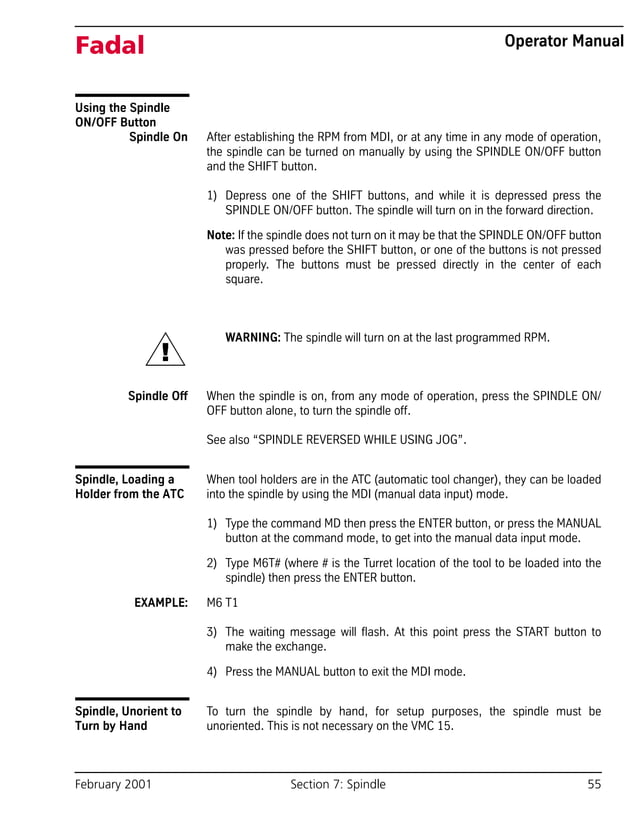 Fadal Spindle Operator Manual | PDF