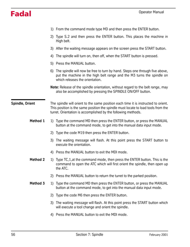 Fadal Spindle Operator Manual | PDF