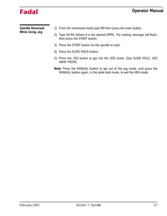 Fadal Spindle Operator Manual | PDF