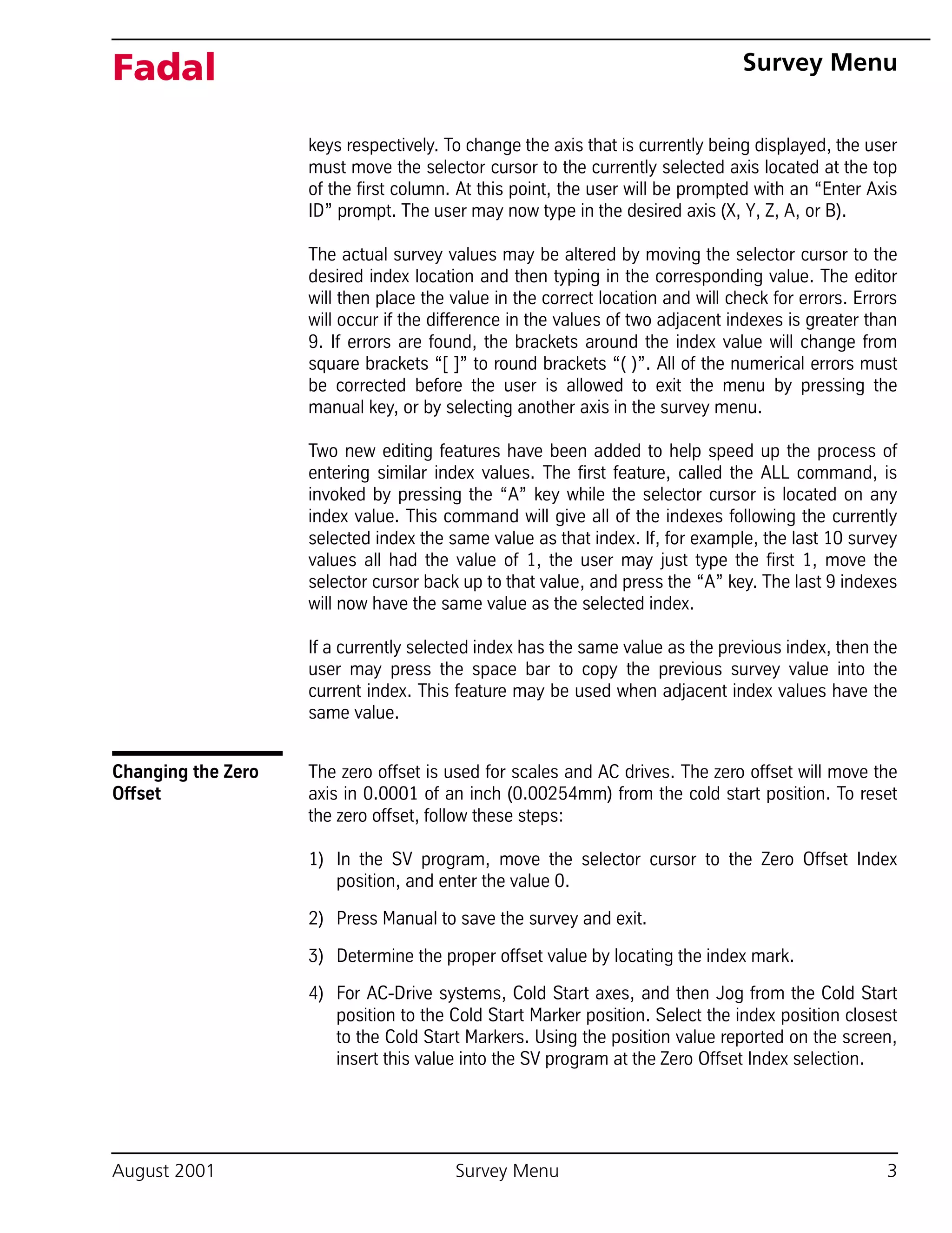 Fadal Survey Menu Manual | PDF