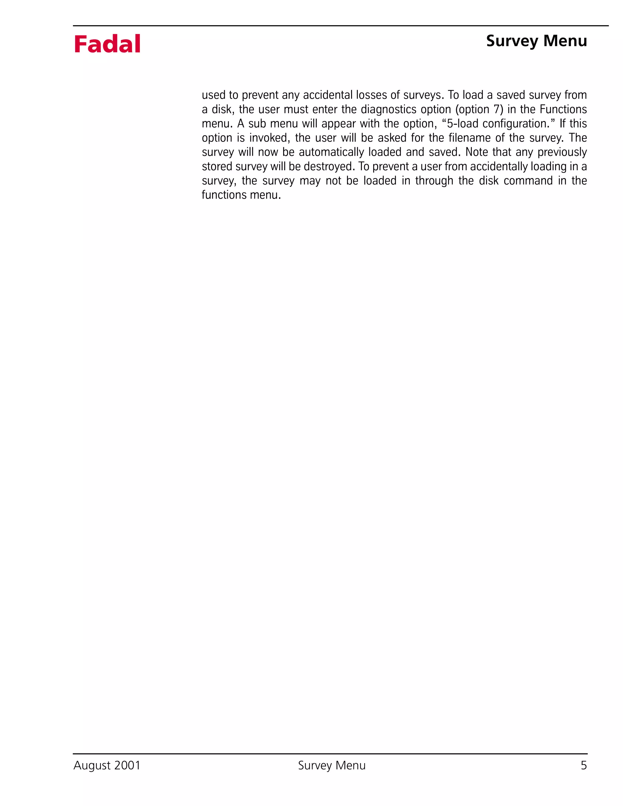 Fadal Survey Menu Manual | PDF