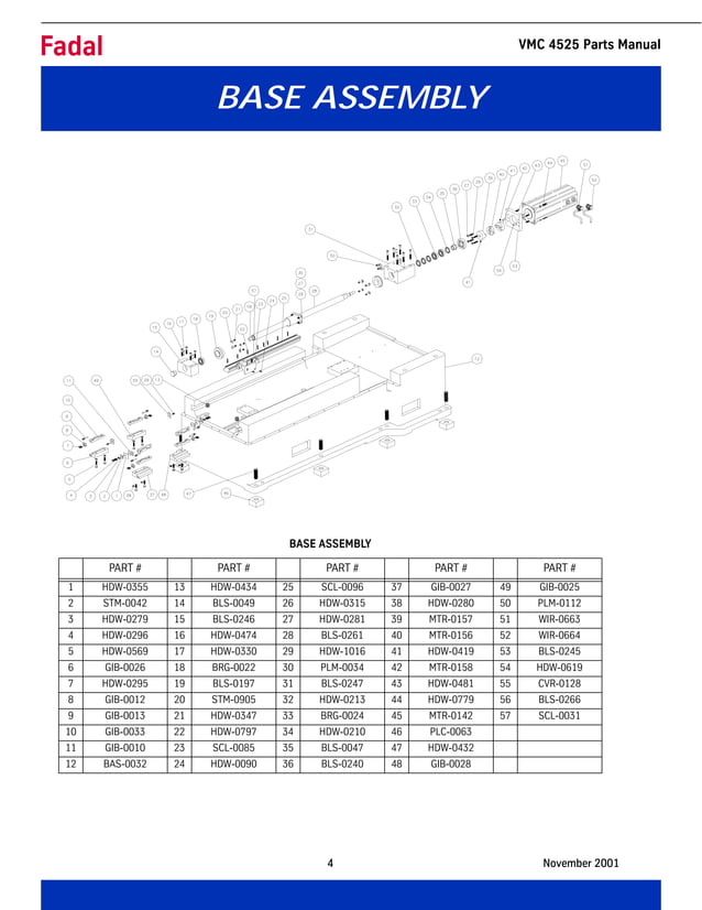 Fadal VMC 4525 MODEL Parts Manual | PDF