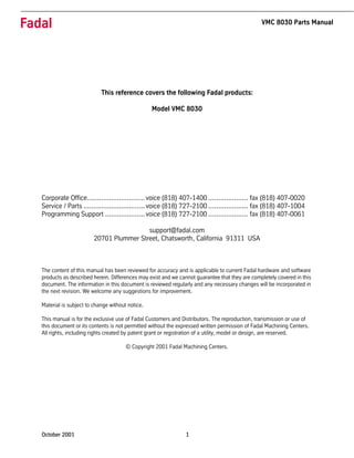 Fadal VMC 8030 MODEL Parts Manual | PDF