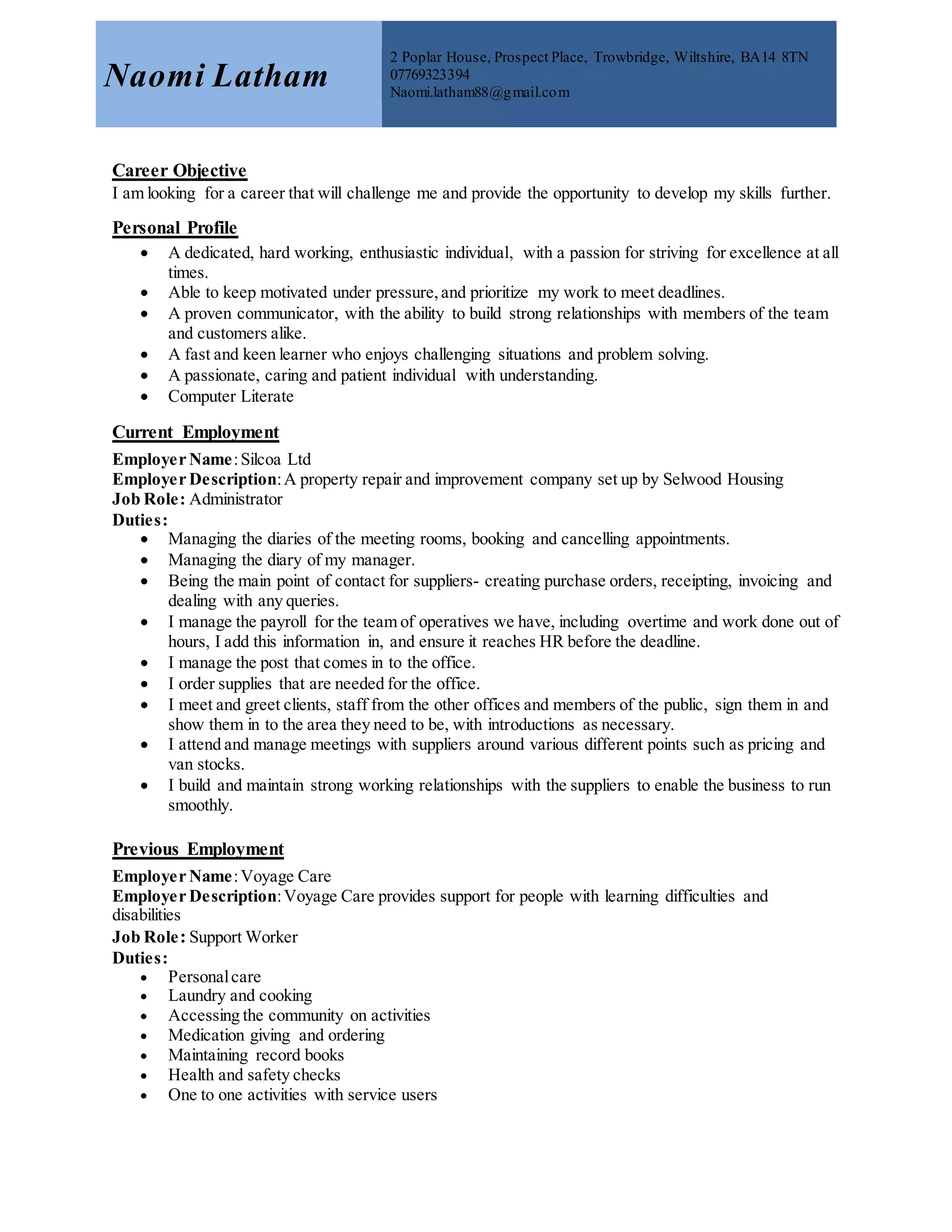 Naomi Latham CV | DOCX